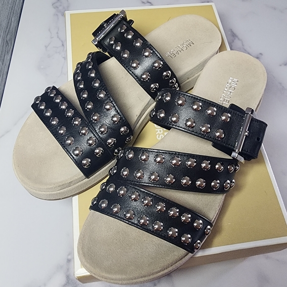 Michael Kors | Shoes | Michael Kors Ansel Sandal Black Nail Studded ...